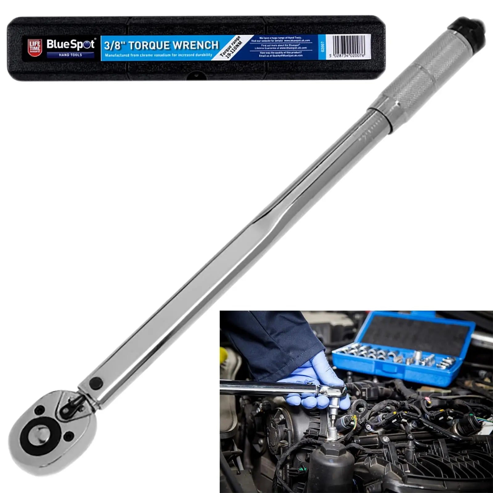 BlueSpot Calibrated Torque Wrench 3/8" Drive 19-110Nm - White Rose