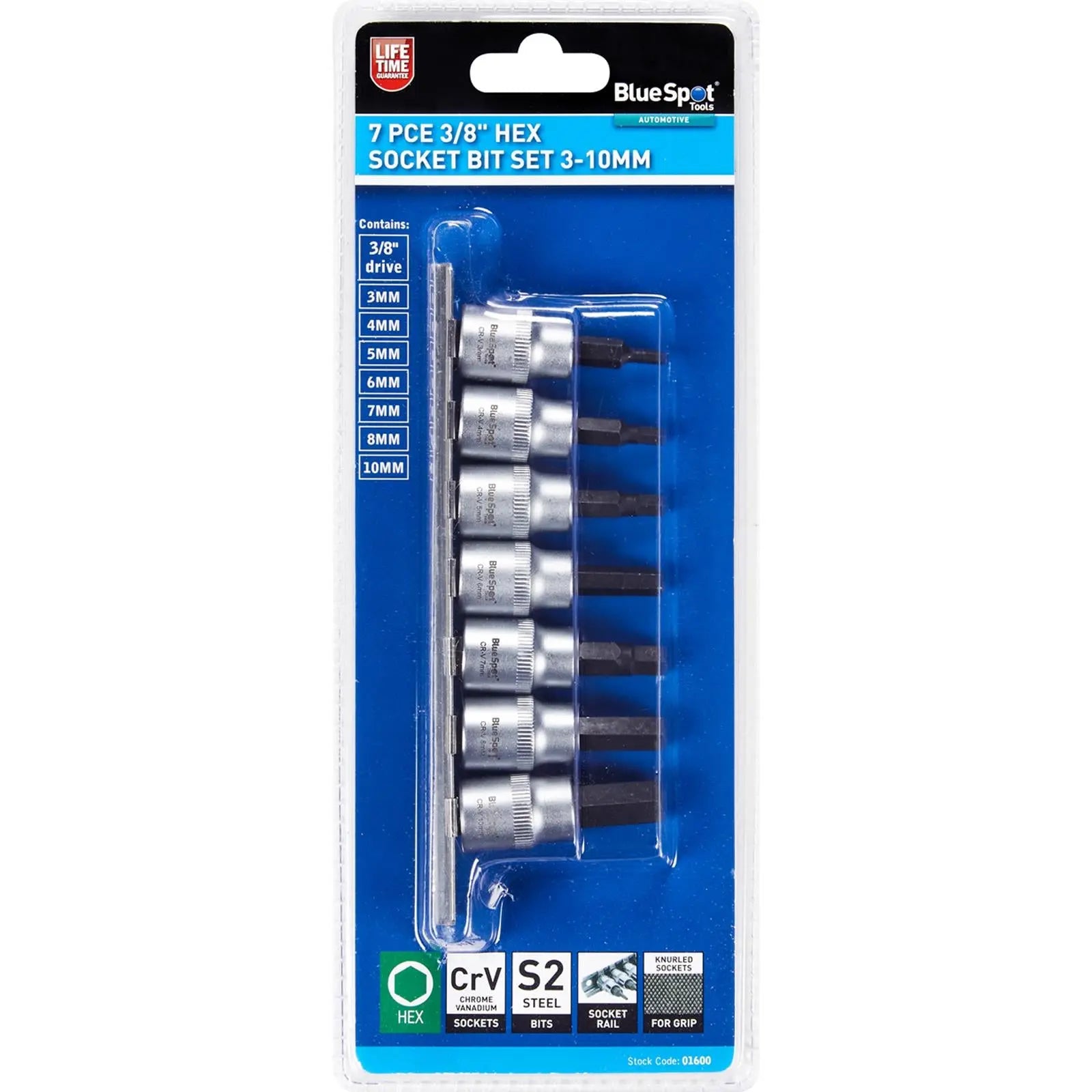 BlueSpot Hex Socket Bit Set 3/8" 7 Piece - White Rose Tools