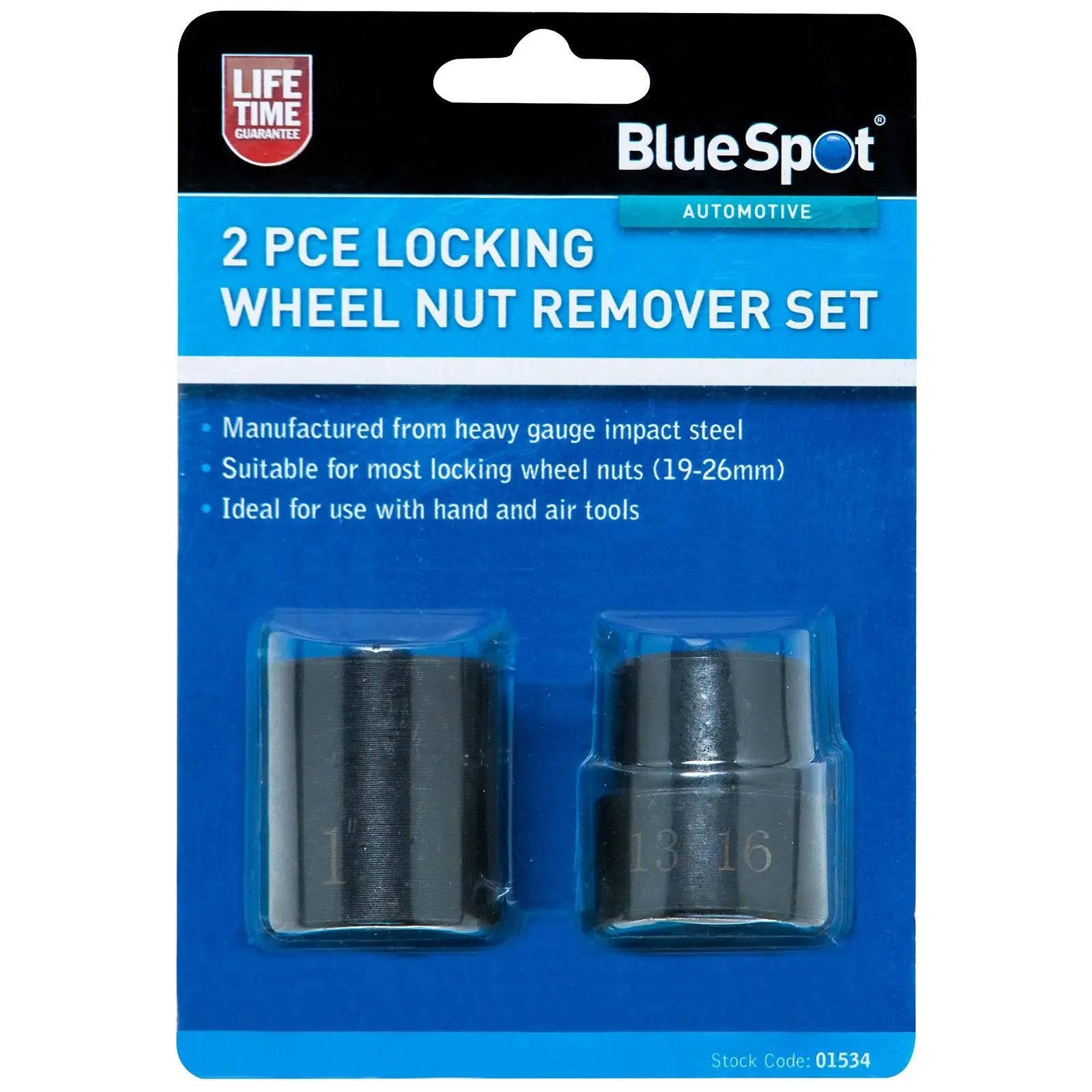BlueSpot Locking Wheel Nut Remover Set 2 Piece 19-26mm - White Rose