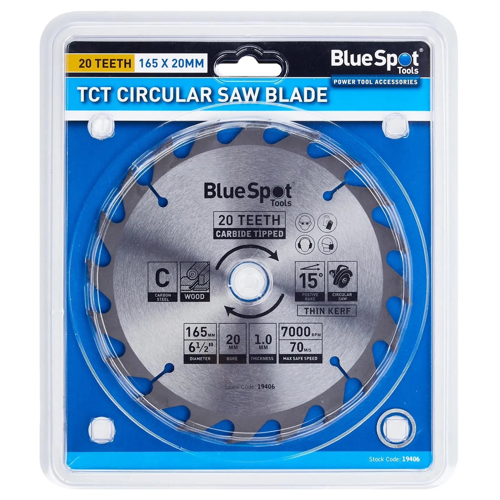 BlueSpot TCT Circular Saw Blade 20 Teeth 165mm x 20mm - White Rose