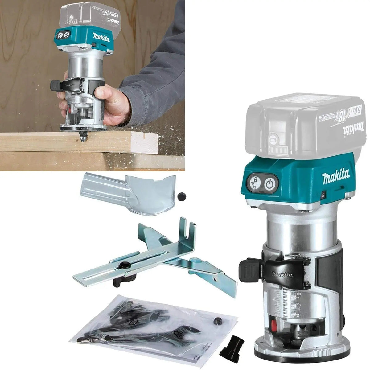 Makita 18V LXT Cordless Power Tool Kit DRT50Z Router DKP180Z Planer