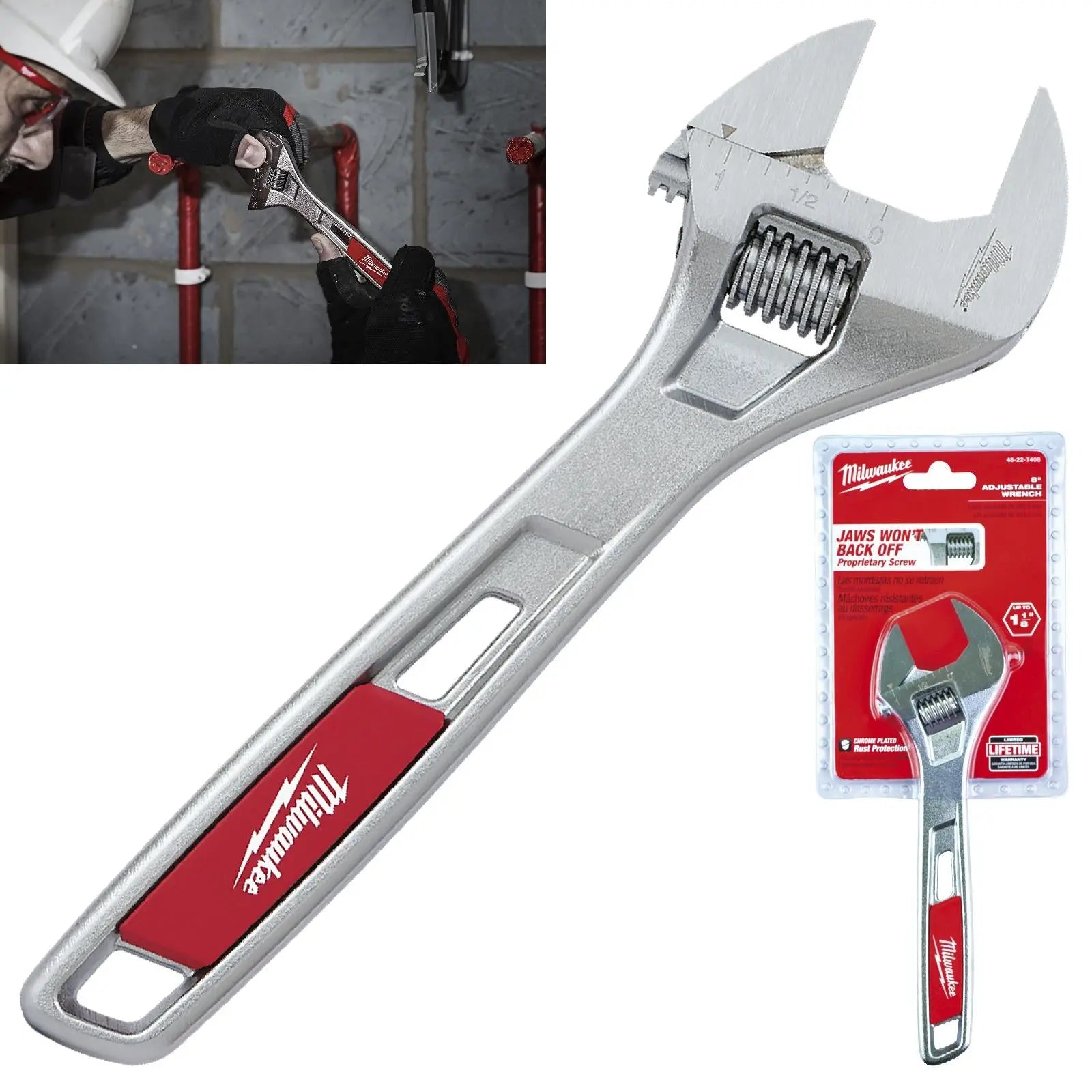 Milwaukee Adjustable Wrench 200mm Jaw Opening 30mm - White Rose Tools