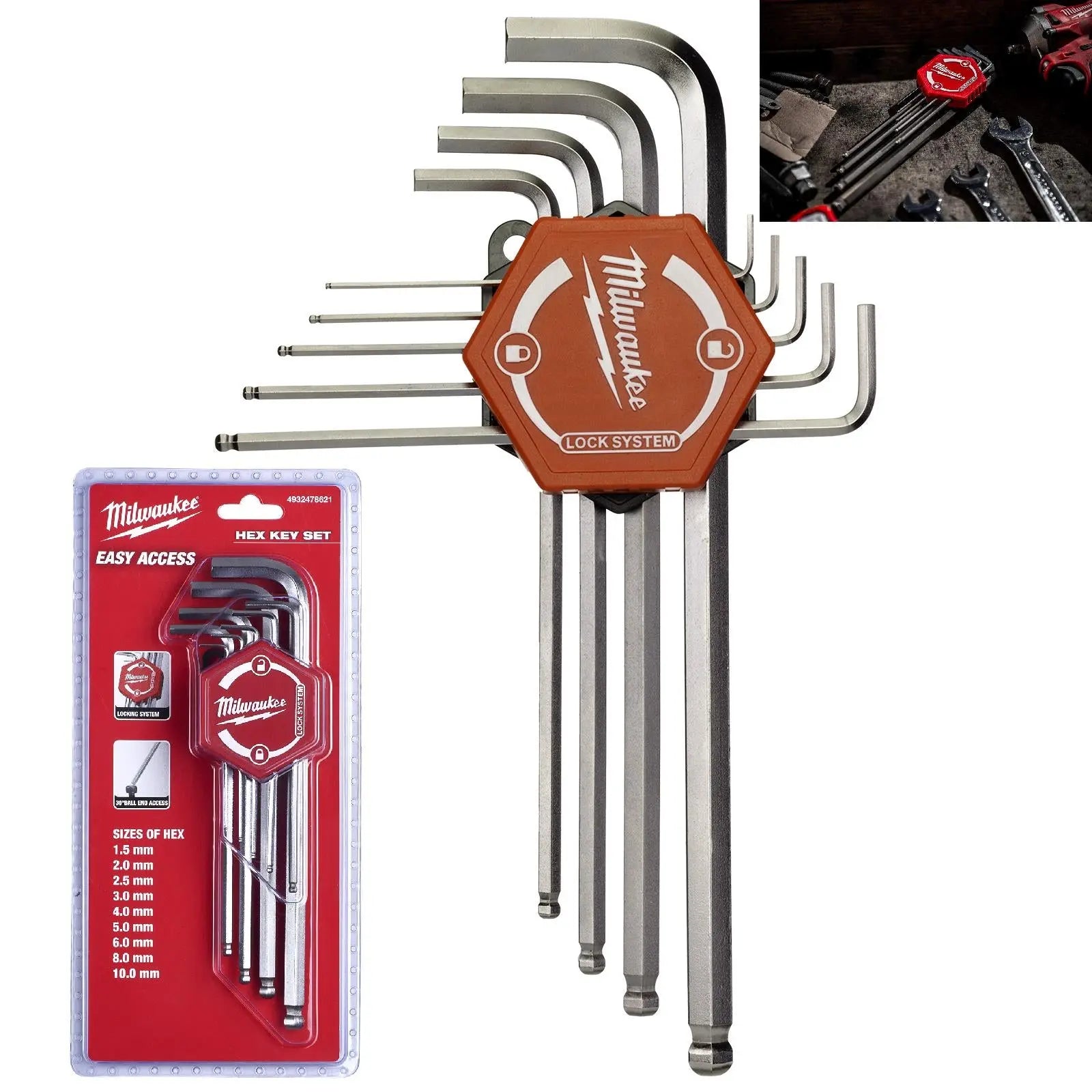 Milwaukee Hex Key Set 9 Piece 1.5-10mm Ball End - White Rose Tools