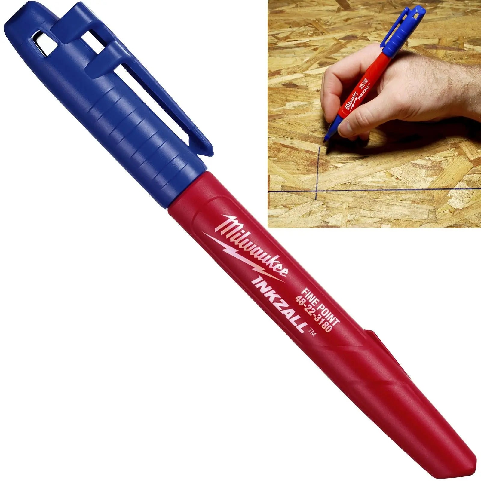 Milwaukee INKZALL Permanent Marker Pen Blue 1mm Tip - White Rose Tools