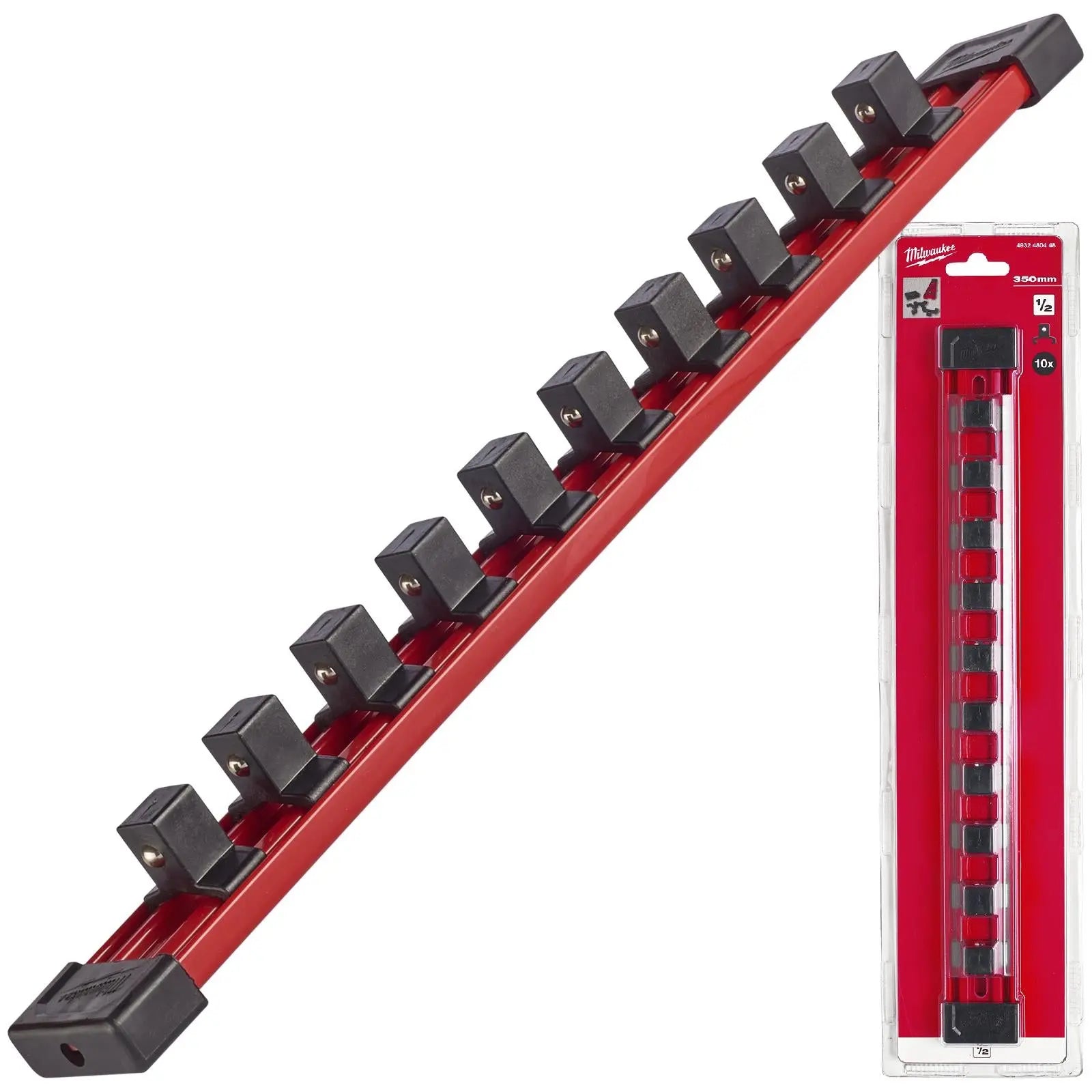 Milwaukee Impact Socket Rail 1/2" Drive 350mm with 10 Clips - White