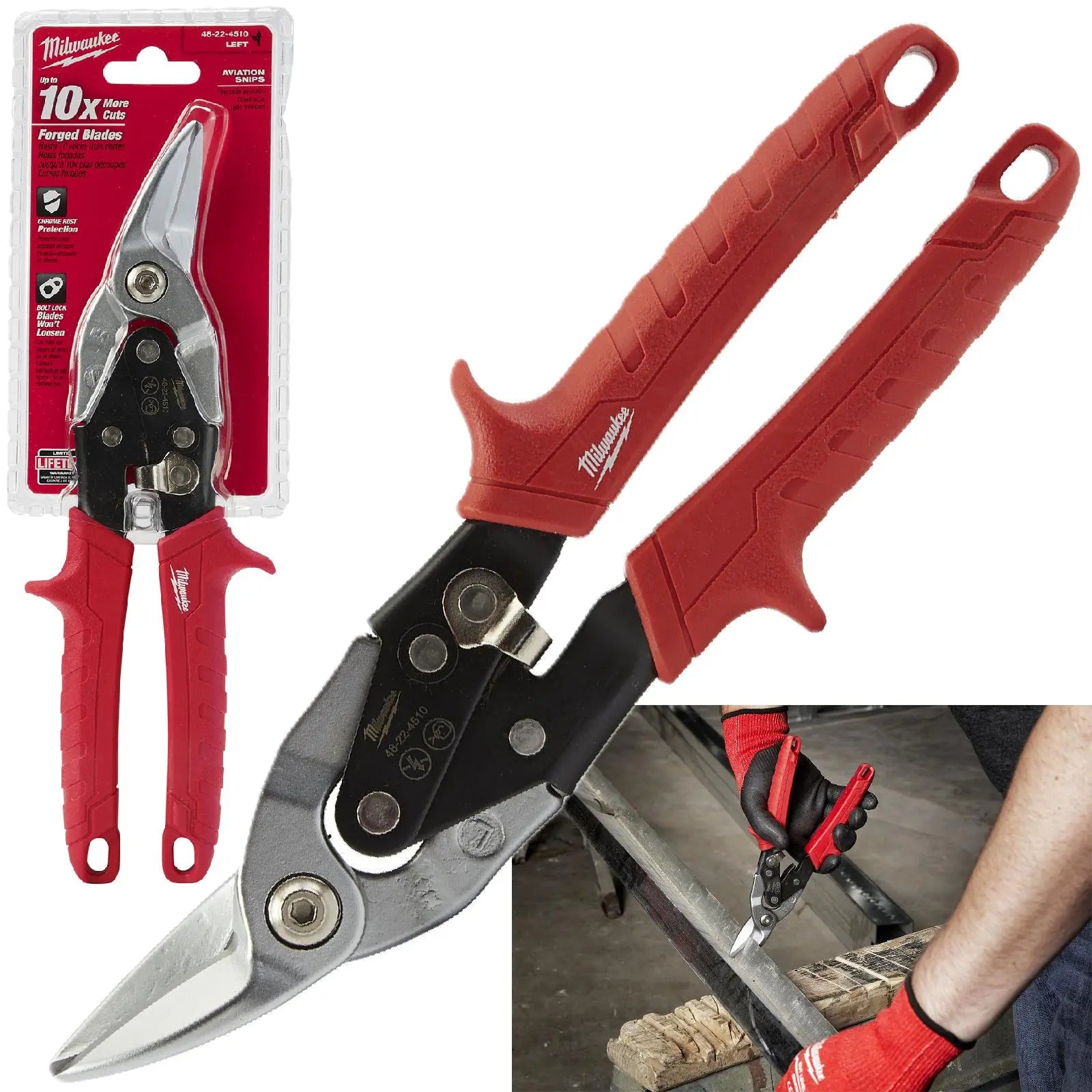 Milwaukee Metal Avaition Snips Left Cut 260mm - White Rose Tools