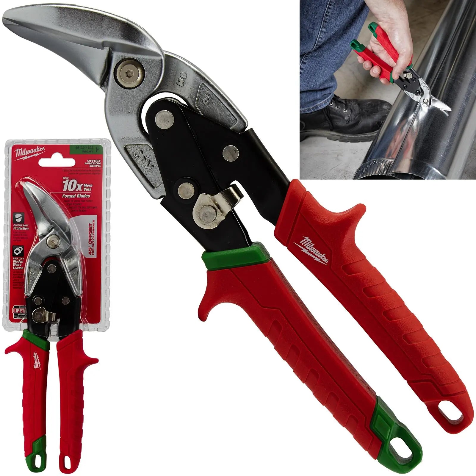 Milwaukee Metal Aviation Snips Right Cut Offset 260mm - White Rose