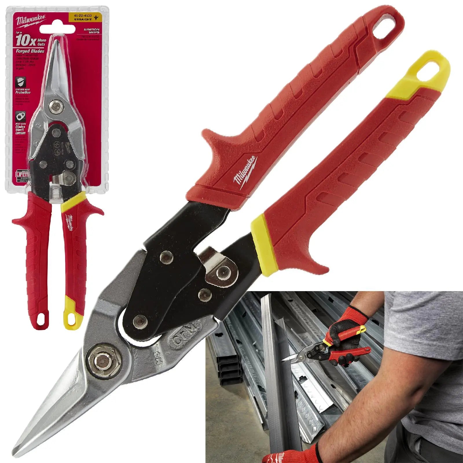 Milwaukee Metal Aviation Snips Straight 260mm - White Rose Tools