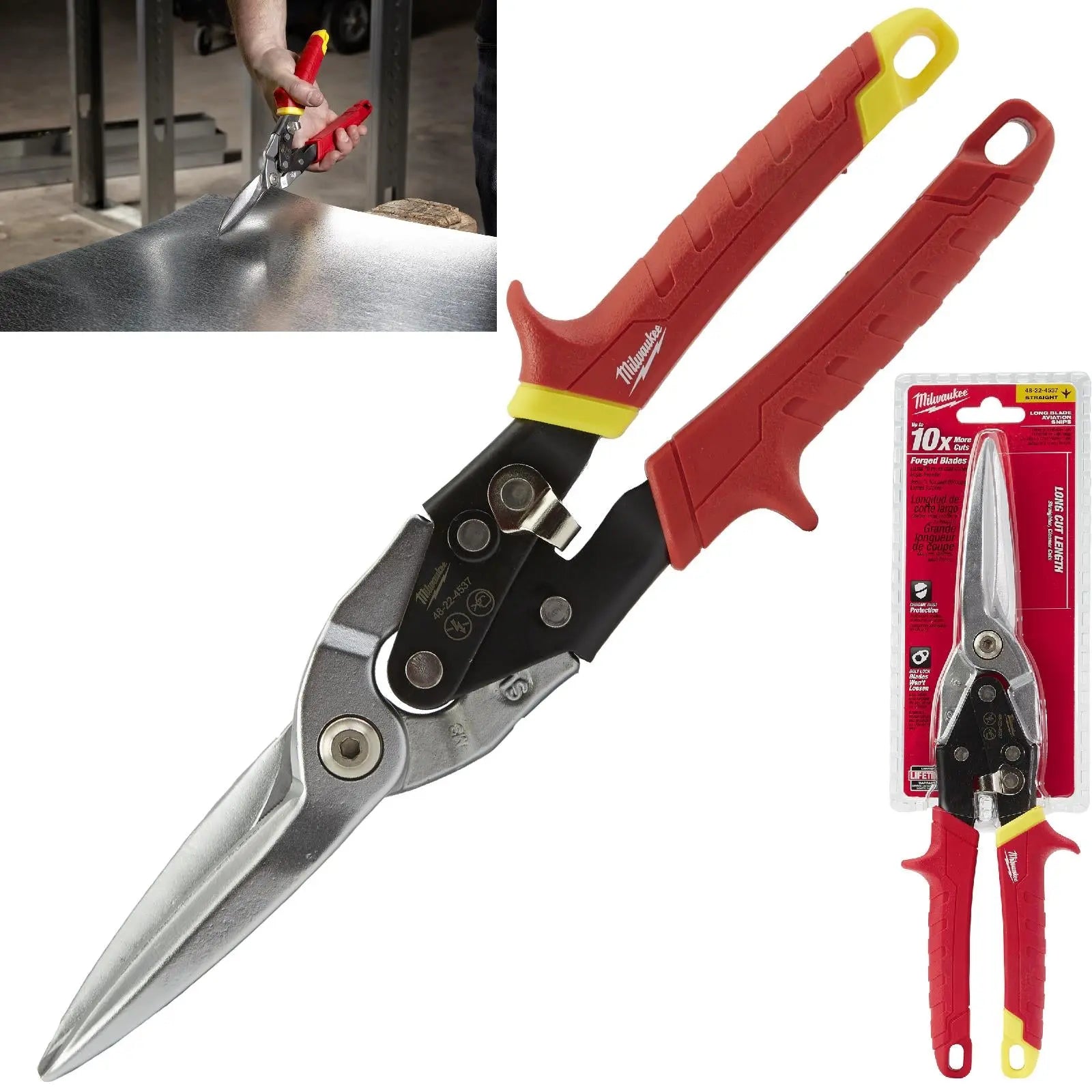 Milwaukee Metal Aviation Snips Straight Cut Extra Long 310mm - White