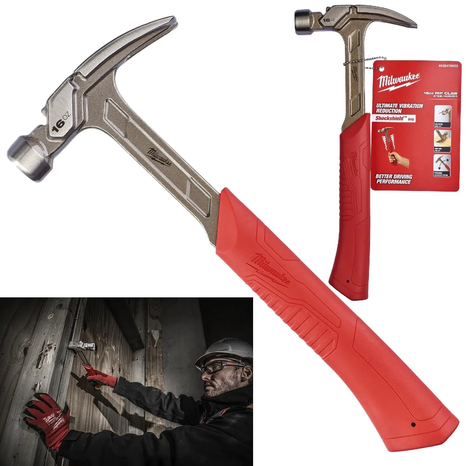 Milwaukee Steel Rip Claw Hammer 16oz Magnetic Nail Starter - White