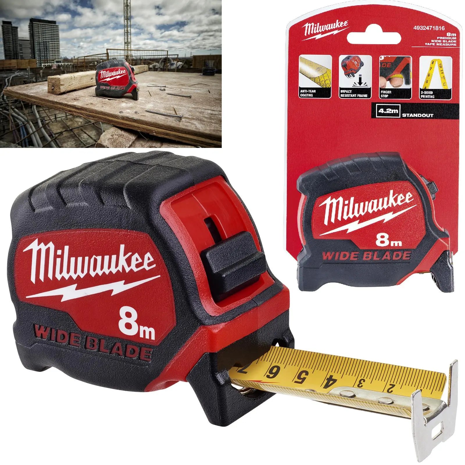 Milwaukee Tape Measure 8m Premium Wide Blade 33mm Metric - White Rose