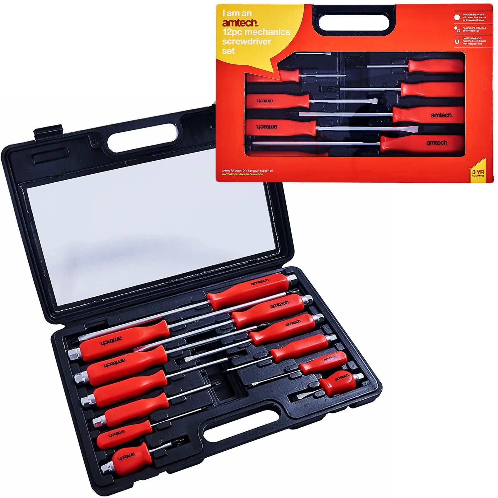 Amtech 12 Piece Mechanics Screwdriver Set in Case - White Rose Tools