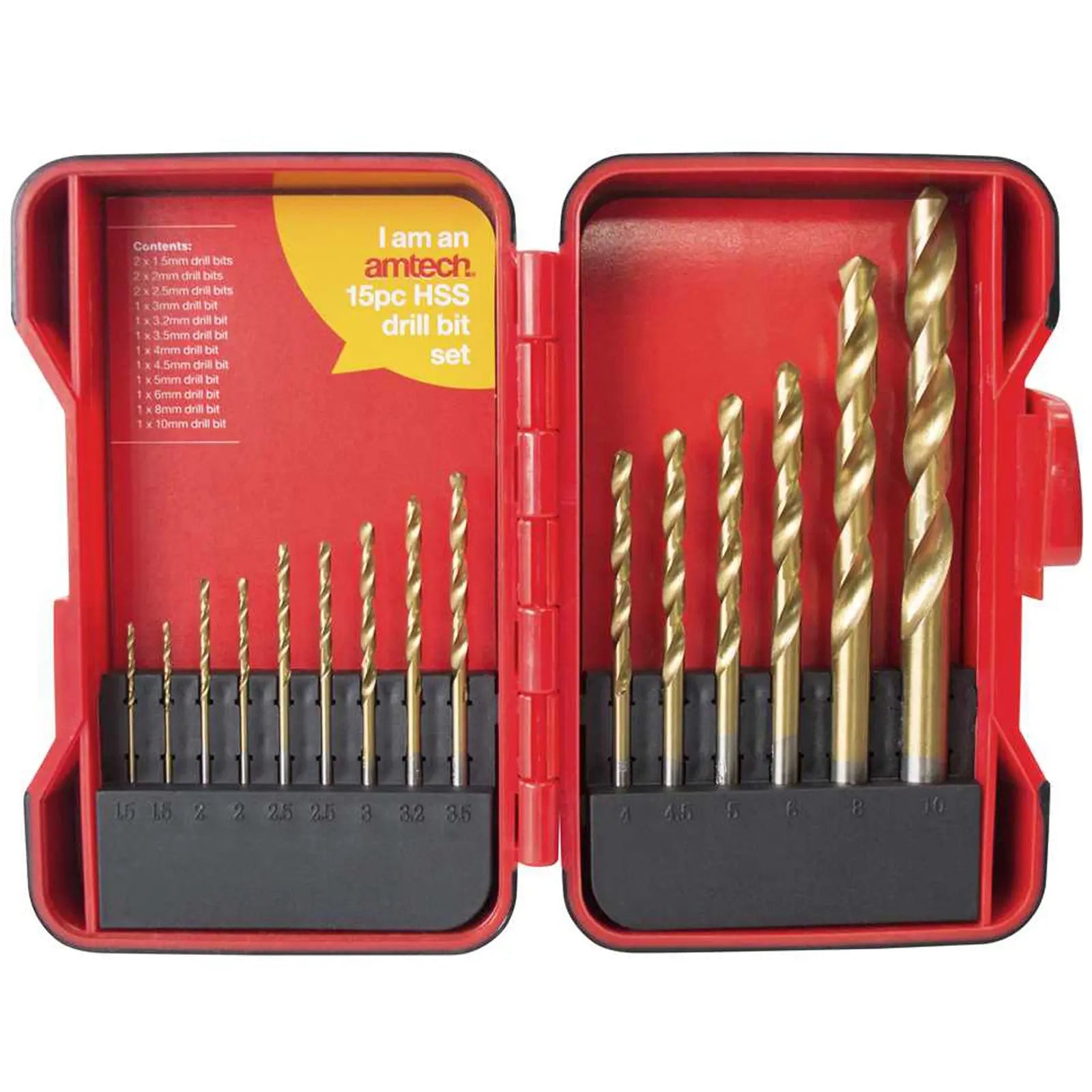 Amtech 15 Piece HSS Drill Bit Set in Case 1.5-10mm - White Rose Tools