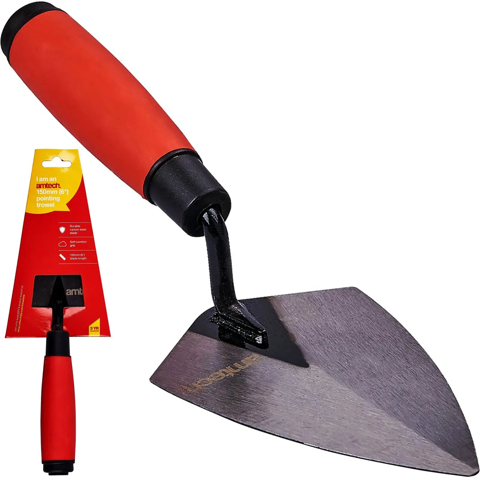 Amtech 150mm (6") Pointing Trowel with Soft Grip Handle - White Rose
