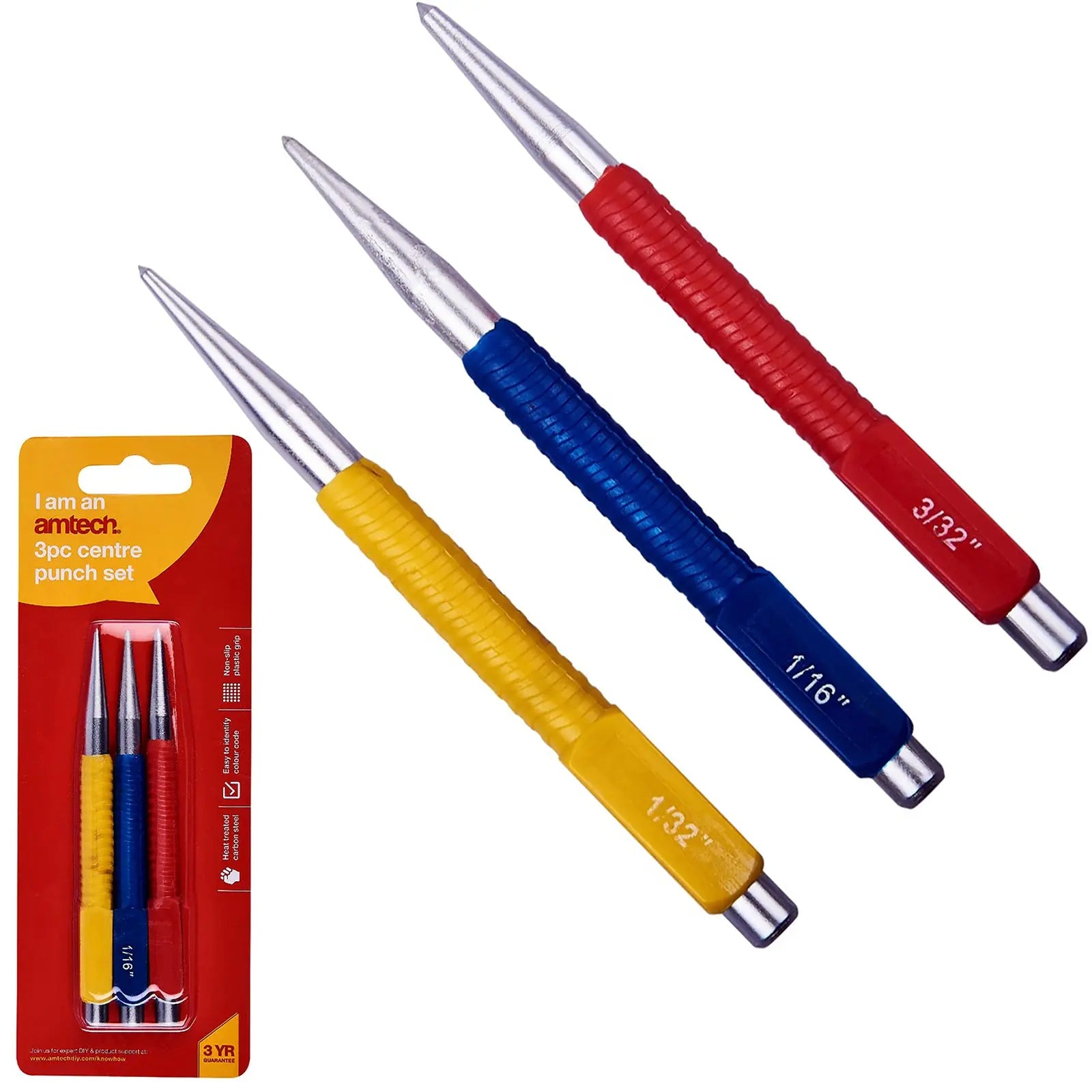 Amtech 3 Piece Colour Coded Centre Punch Set - White Rose Tools