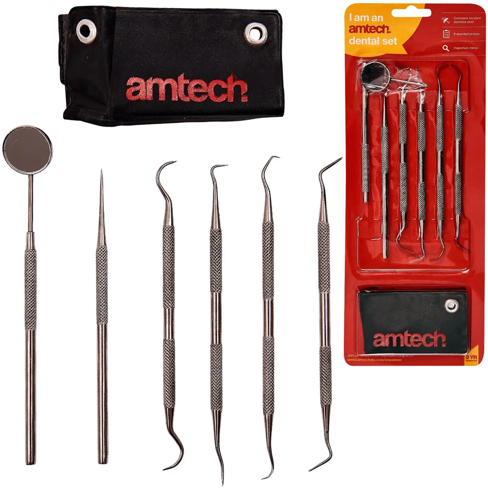 Amtech 6 Piece Stainless Steel Dental Probe Set - White Rose Tools