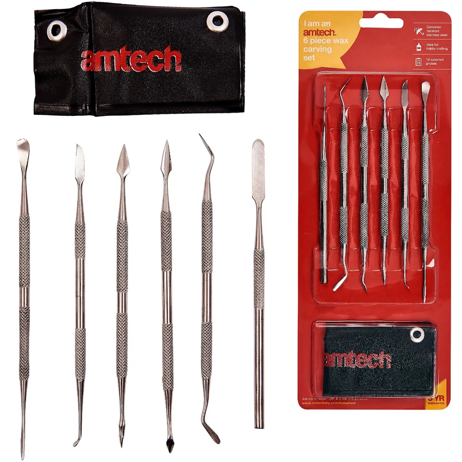 Amtech 6 Piece Stainless Steel Wax Carving Set - White Rose Tools
