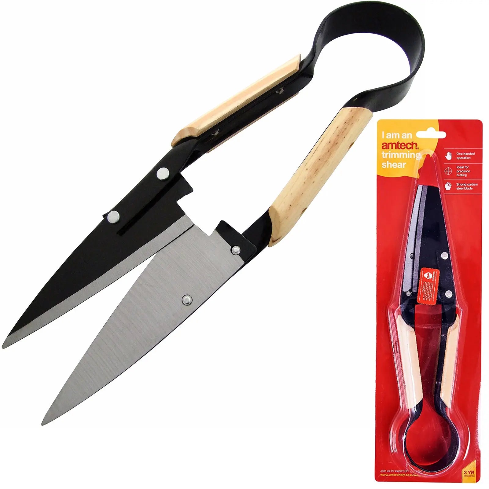Amtech One Handed Trimming Shears Wooden Handle - White Rose Tools