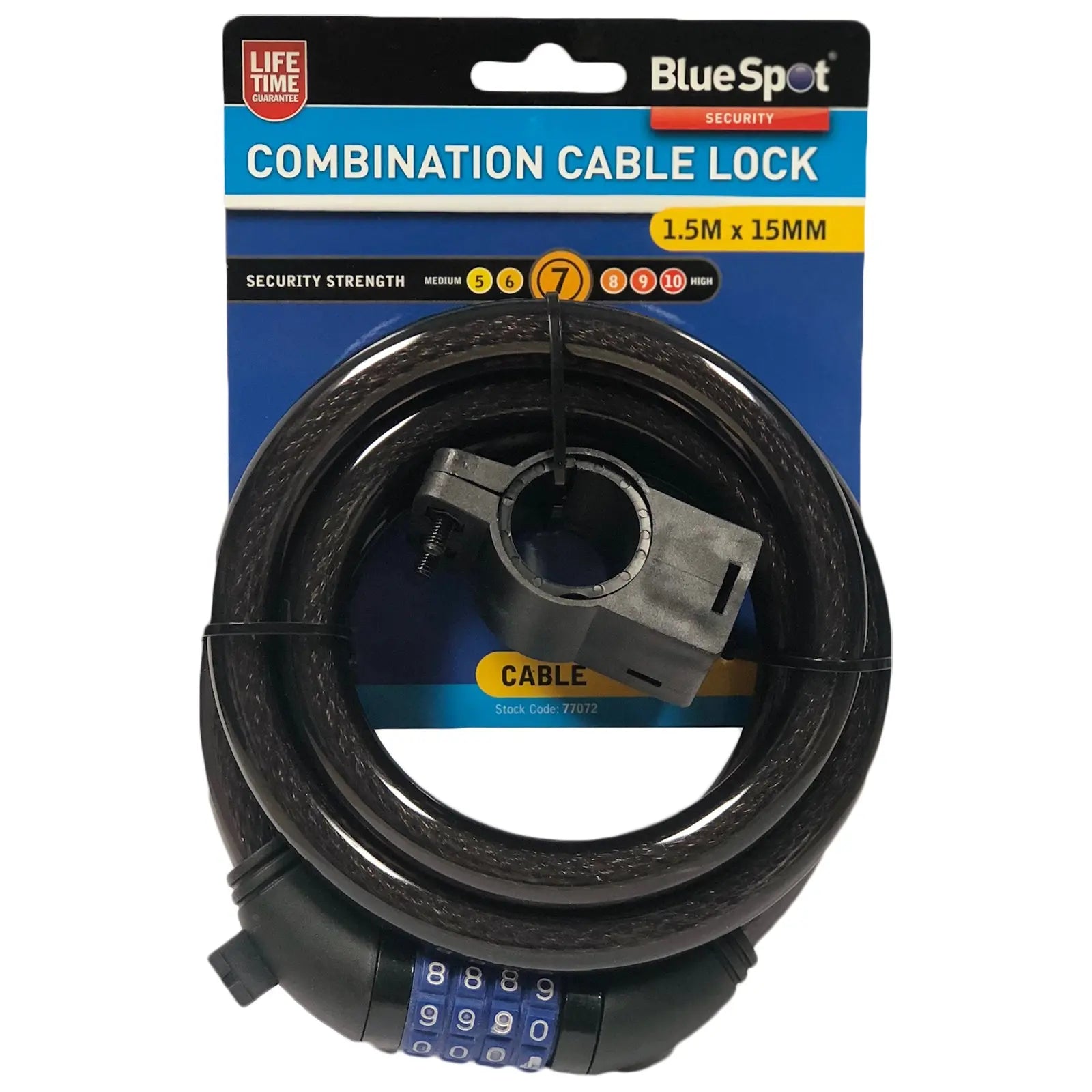 BlueSpot 1.5m x 15mm 4 Digit Combination Cable Lock - White Rose Tools