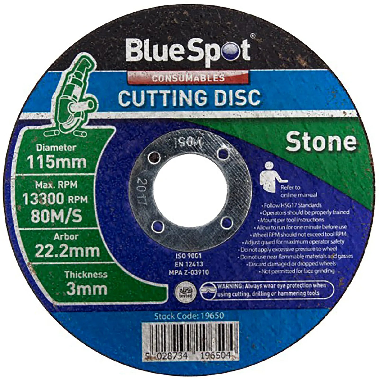 BlueSpot 115mm Stone Cutting Disc 3mm Thickness - White Rose Tools