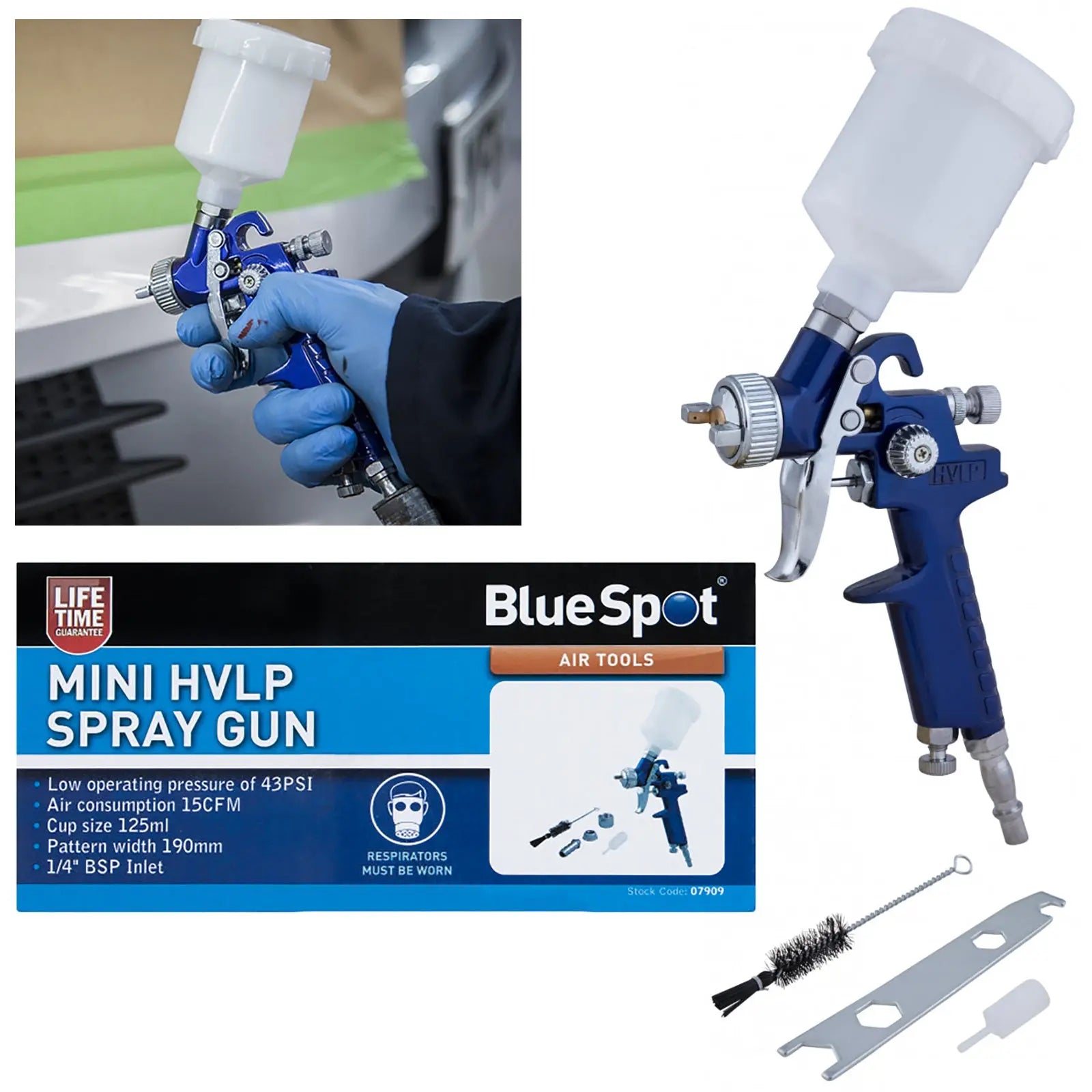 Bluespot 125ml Mini HVLP Gravity Feed Spray Gun 0.8mm Set Up - White